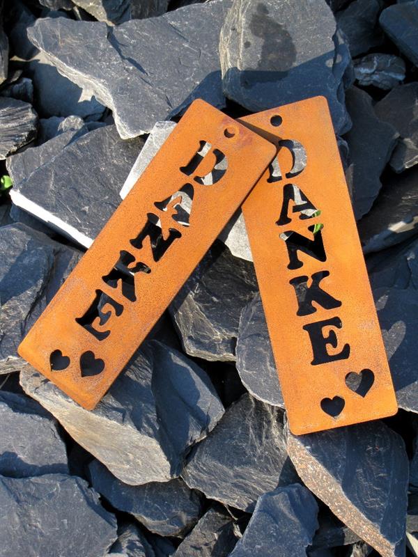 Edelrost Anhänger „Danke“ aus Cortenstahl